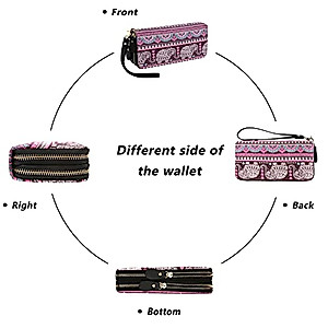 LATH.PIN RFID Blocking Bohemian Purse Wallet Canvas Elephant Pattern Handbag with Coin Pocket and Strap