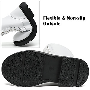 DADAWEN Boys Girls Leather Lace-Up Waterproof Side Zipper Mid Calf Combat Riding Winter Boots (Toddler/Little Kid/Big Kid) White US Size 2 M Little Kid