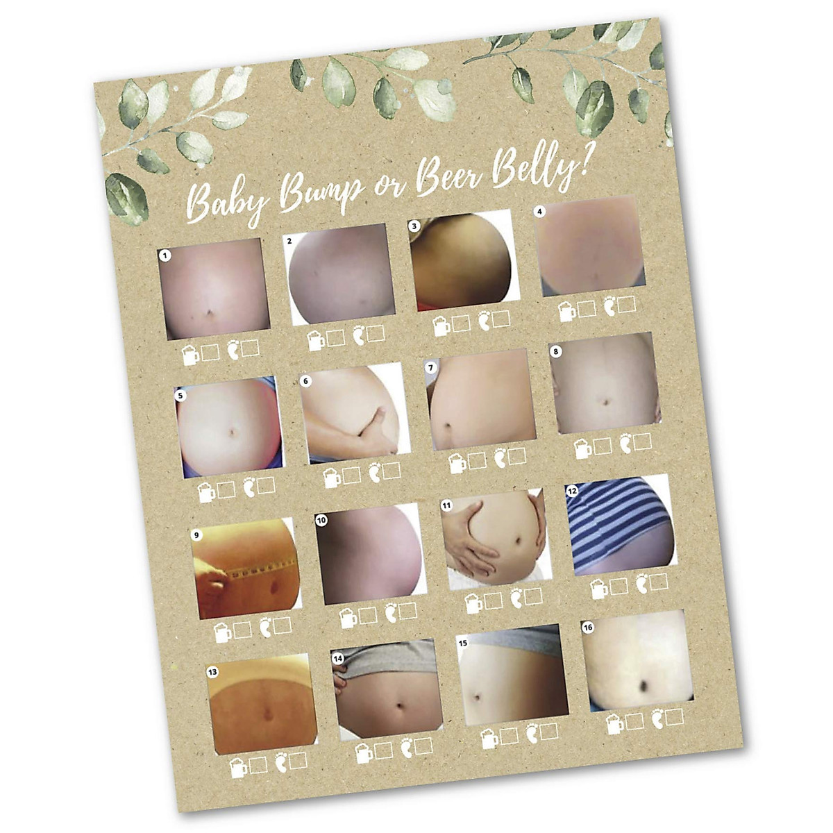 30 Beer Belly or Pregnant Baby Bump Game Cards- Baby Shower or Gender Reveal Party Supply Kit- Rustic Gender Neutral Card Design- A Fun Game for Men, Women or Kids. Made in The USA