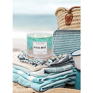 Candle Coastal Breeze Scented Candle, Natural Soy Wax with 3 Wicks Large Candle, Up to 40 Hours Burning Time,14 oz Candle Gift for Women and Men