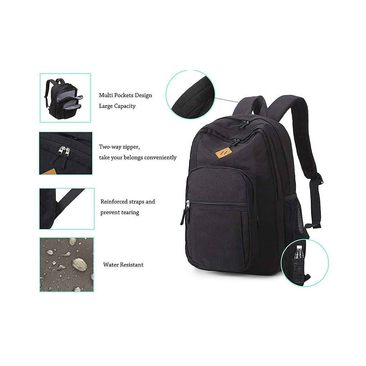 abshoo Classical Basic Womens Travel Backpack For College Men Water Resistant Bookbag (Black)