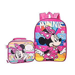 Minnie Mouse Backpack Combo Set - Disney Minnie Mouse Girls' 4 Piece Backpack Set - Backpack & Lunch Kit (Pink)