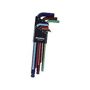 Bondhus 69499 Ball End L-Wrench Set w/ColorGuard Finish, 9 Piece