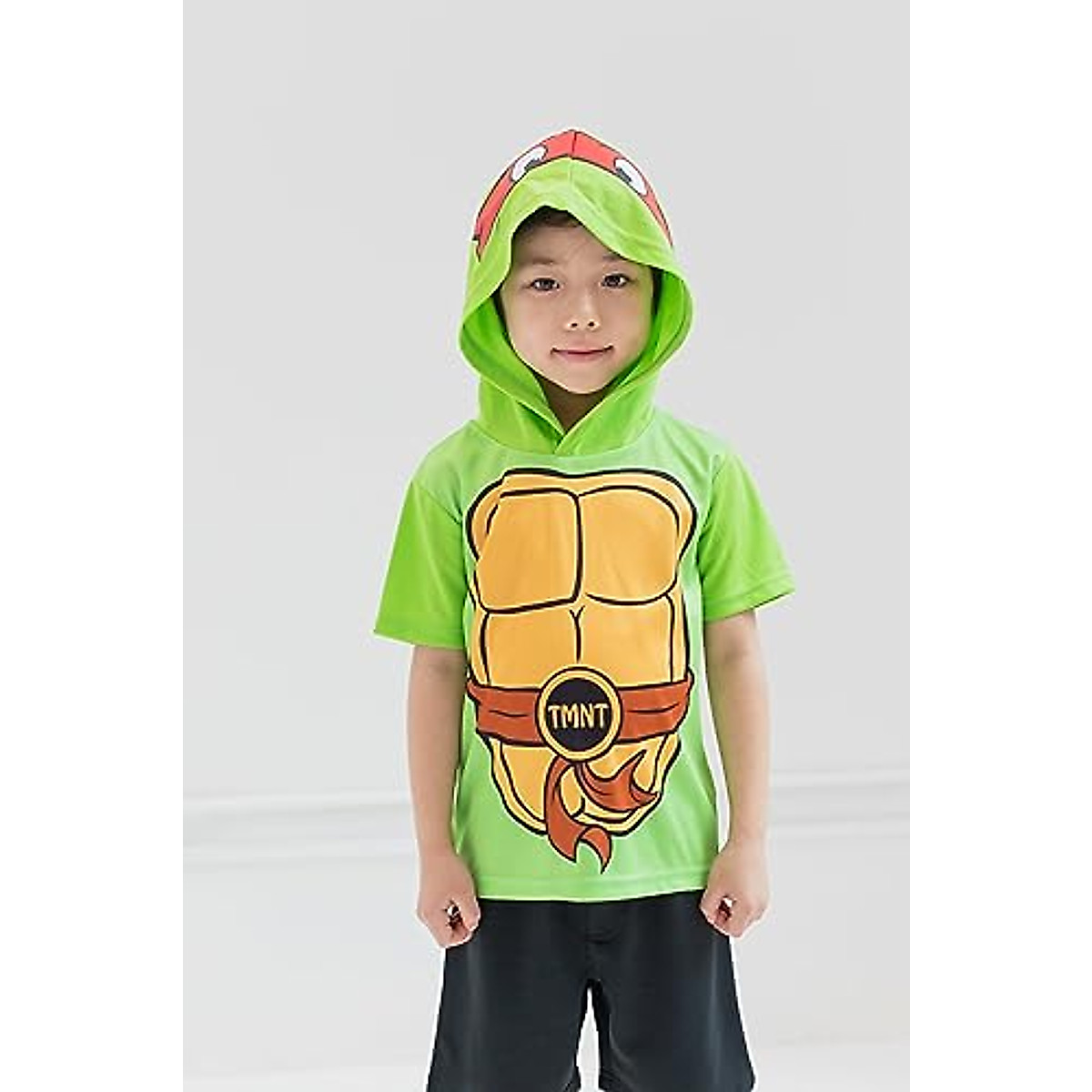 Teenage Mutant Ninja Turtles Raphael Little Boys Athletic Graphic T-Shirt Mesh Shorts Black/Green 7-8