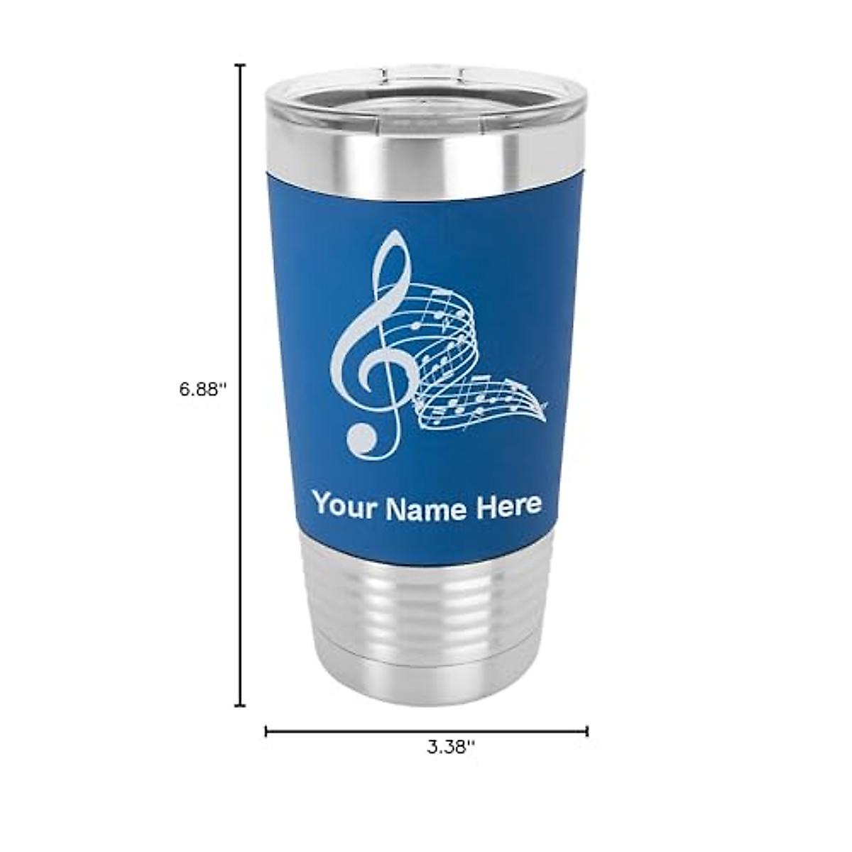 LaserGram 20oz Vacuum Insulated Tumbler Mug, Musical Notes, Personalized Engraving Included (Silicone Grip, Dark Blue)