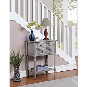 Convenience Concepts Kendra 3 Drawer Hall Table with Shelf, Wirebrush Light Gray