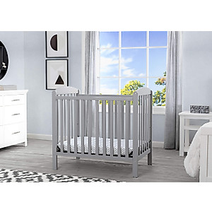 Delta Children Emery Mini Convertible Baby Crib with 2.75-inch Mattress, Grey