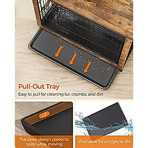 FEANDREA Dog Crate Furniture, Side End Table, Modern Kennel for Dogs Indoor up to 30 lb, Heavy-Duty Dog Cage with Multi-Purpose Removable Tray, Double-Door Dog House, Rustic Brown UPFC001X01