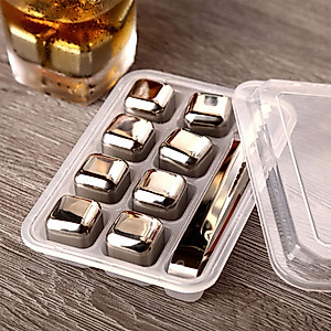 eoocvt Whiskey Stones Luxury Gift Set - 8pcs Stainless Steel Reusable Ice Cubes with Barman Tongs and Freezer Tray