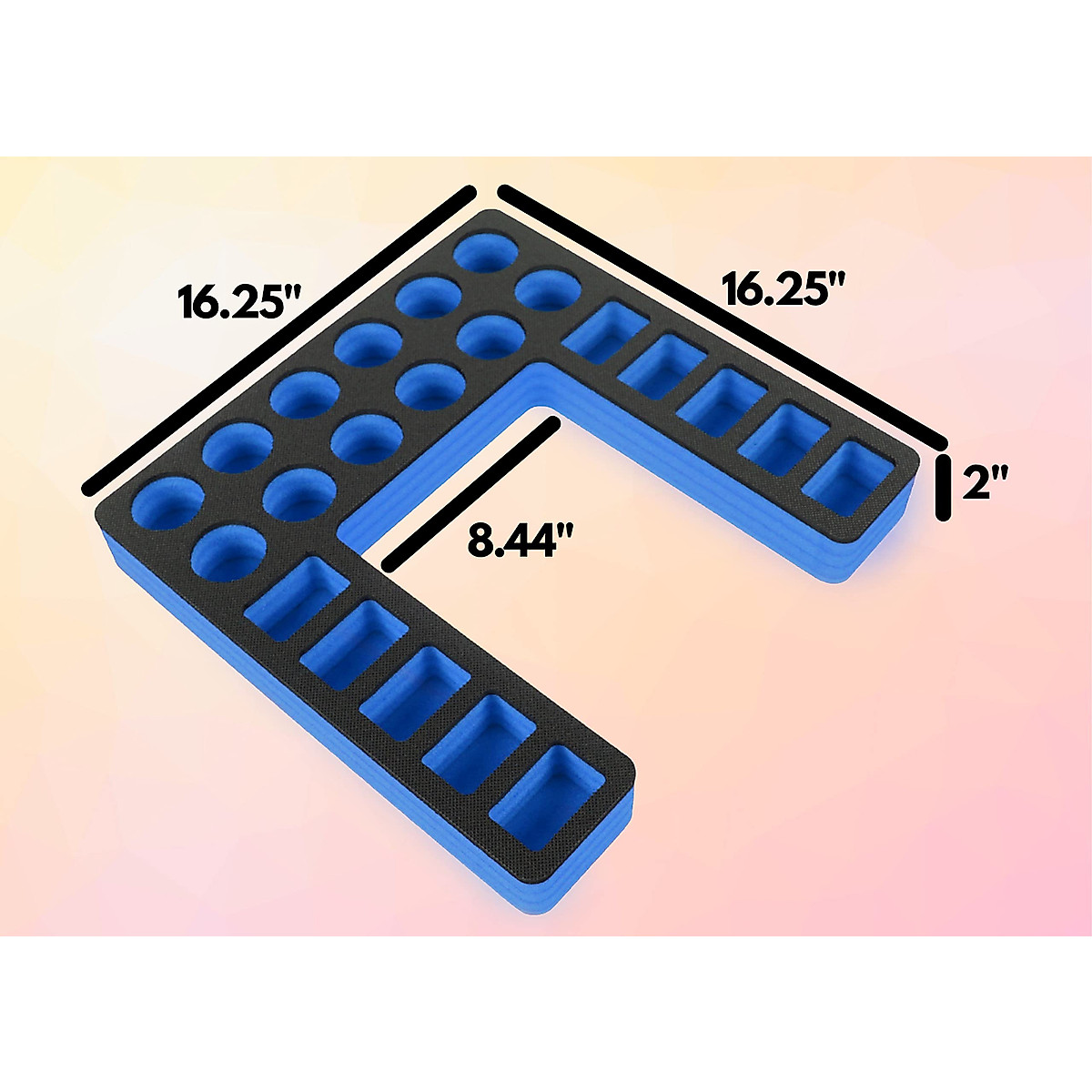 Polar Whale Lotion and Body Spray Stand Organizer Tray Blue and Black Durable Foam Washable Waterproof Insert for Home Bathroom Bedroom Office 16.25 x 16.25 x 2 Inches 22 Slots