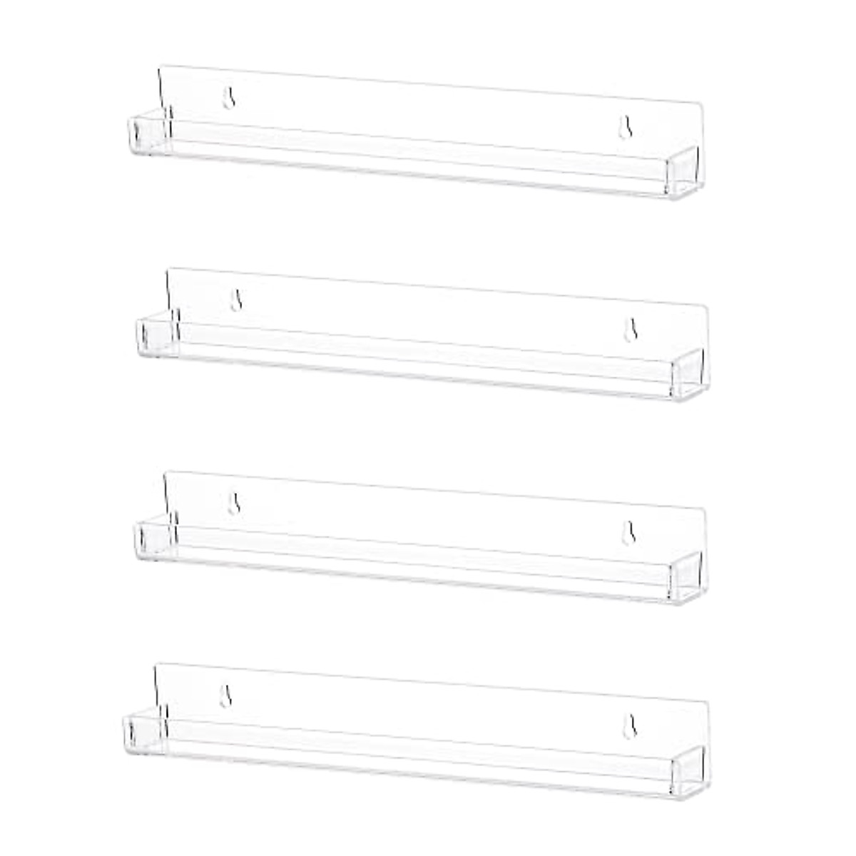 IEEK 4 PCS Floating Invisible Kids Bookshelf Wall Mounted Nail Polish Rack,Clear Acrylic Picture Ledge Vinyl Record Display Shelf Nail Polish Holder with Removable Anti-slip End Inserts,15 inch