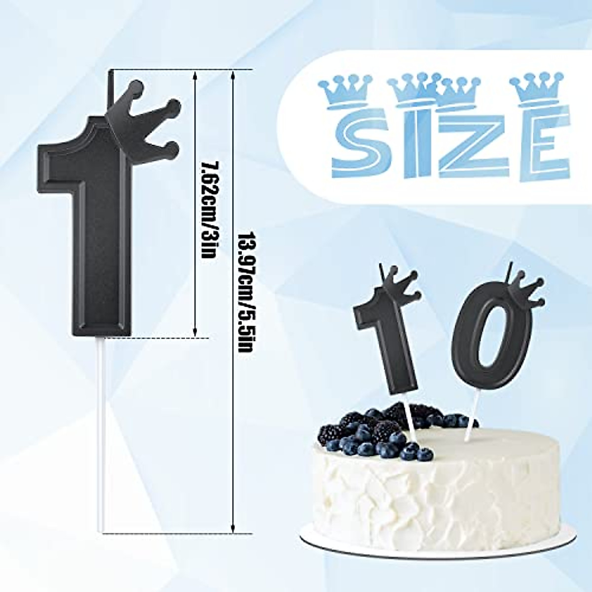 3inch Birthday Number Candle, 3D Candle Cake Topper with Crown Cake Numeral Candles Black Number Candles for Birthday Anniversary Parties (Number 1)
