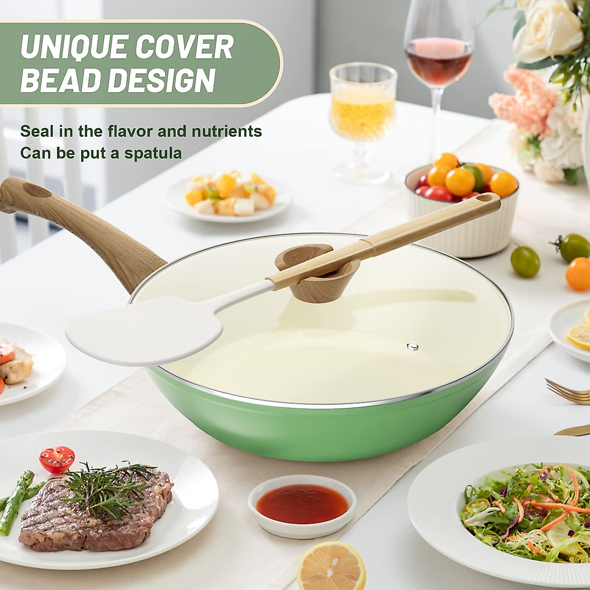 Nonstick Deep Frying Pan with Lid 10 Inch Non Stick Skillet Pan,Nonstick Saute Pan with Lid, Omelet Pans Nonstick Frying Pan Skillet with Healthy Ceramic Coating Induction Compatible,PFOA & PTFE Free