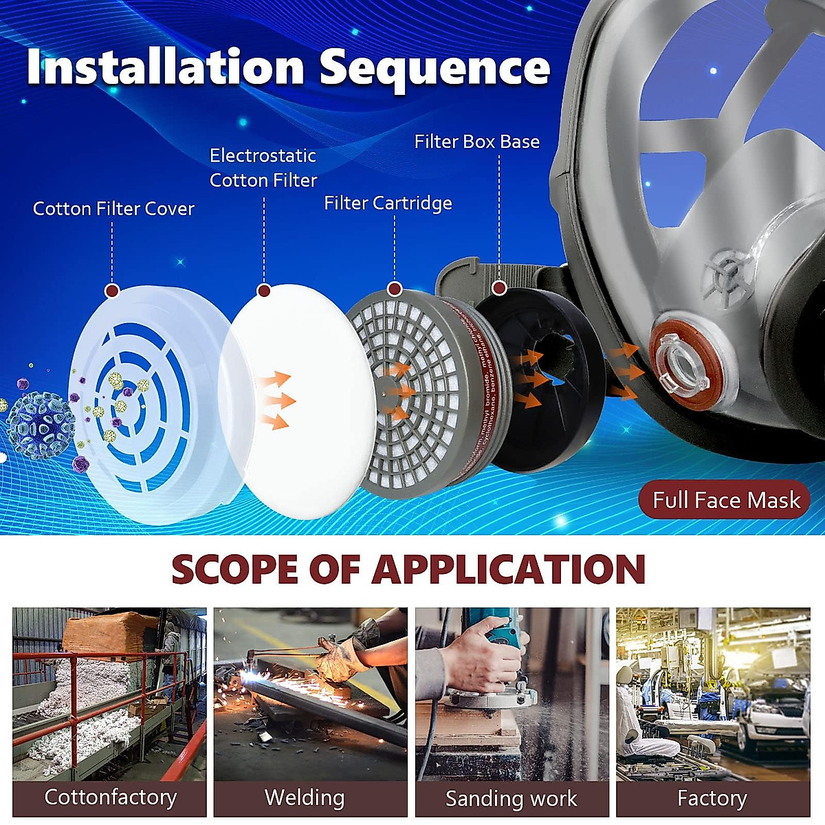 GZYZAMZ Anti-fog Full Face Respirator Gas Mask - with PA1 Activated Carbon Filters, Nuclear Gas Mask, Protection for in Organic Gas, Paint Spary, Chemical, Woodworking and other Work Protection