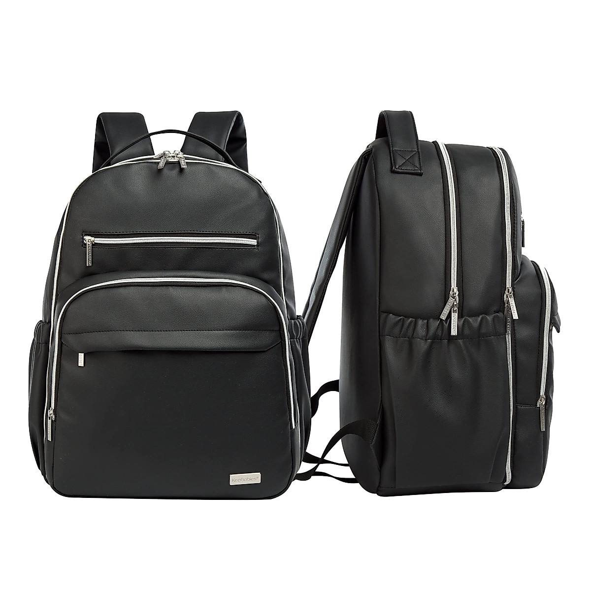 KeaBabies Large Waterproof Diaper Backpack - Vegan Leather, Stylish, Multifunctional Baby Diaper Bags, Travel Back Pack, Maternity Baby Changing Bags, Unisex Nappy Changing Bag, Black Diaper Backpack