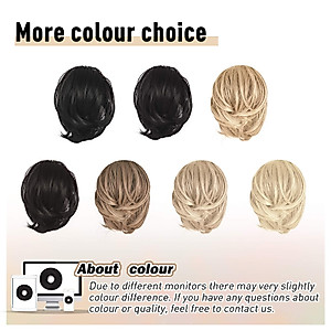 BARSDAR Straight Hair Bun Extensions - Short Straight Ponytail Blonde Hair Bun Extensions for Women, Synthetic Elastic Messy Hair Bun Scrunchies Hairpieces Daily - Light Ash Blonde Mix