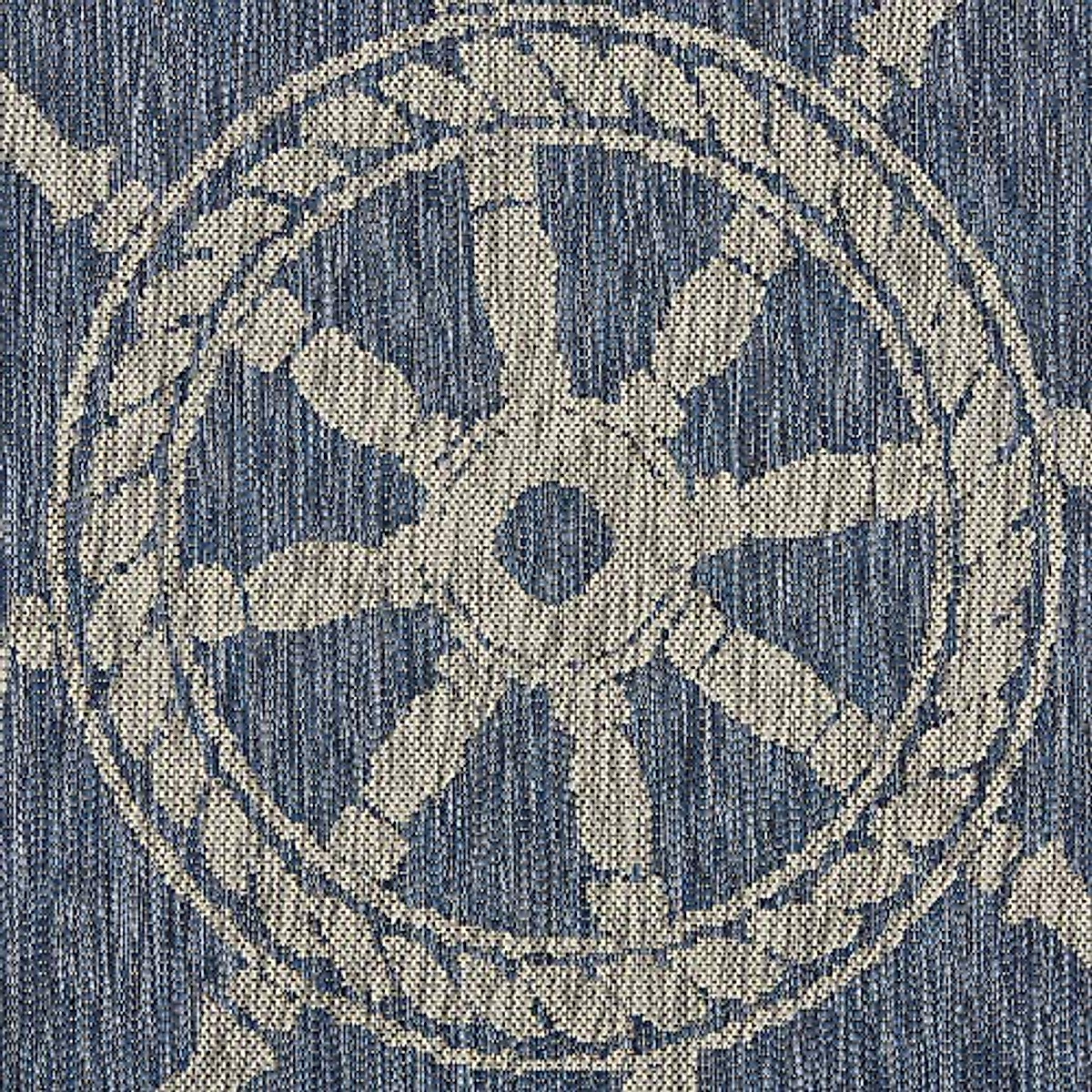 LR Home Captiva Nautical Helm Indoor/Outdoor Area Rug, 5' x 7', Navy/Gray