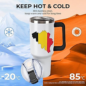 Belgian Map Flag 40oz Water Bottle Double Wall Insulated Tumbler with Handle Leakproof Travel Mug Black-style