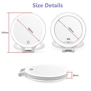 Flymiro Lighted Makeup Vanity Mirror with 10X 1X Double Sided Magnification Mirror, 3 Color Lighting, Rechargeable Tabletop Desk LED Foldable Travel Cosmetic Mirror with Lights