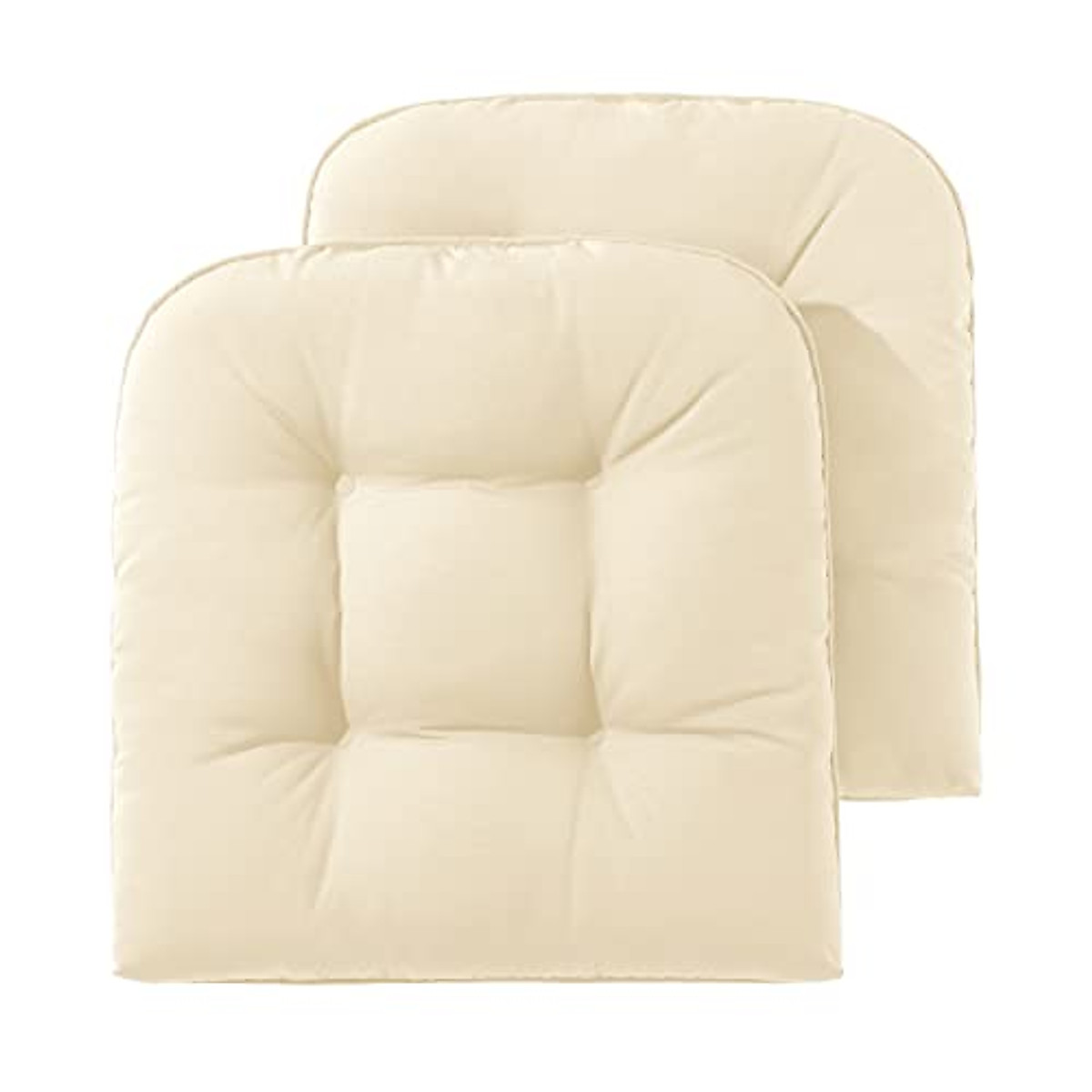 downluxe Outdoor Chair Cushions, Waterproof Tufted Overstuffed U-Shaped Memory Foam Seat Cushions for Patio Funiture, 19" x 19" x 5", Beige, 2 Pack