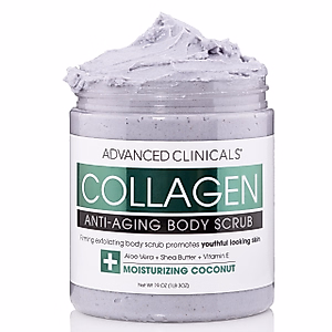 Advanced Clinicals Collagen Exfoliating Body Scrub W/Vitamin E Oil + Pumice + Coconut Oil | Moisturizing Body Wash For Women | Skin Care Exfoliator Scrub To Remove Acne, KP Bumps, & Dead Skin, 19 Oz