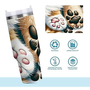 Burbuja Funny Cat Dog Paws 40oz Insulated Tumblers with Handle and Straw Lid, Double Wall Stainless Steel Travel Mug Leak-Proof, BPA Free, Gift for Mom Dad