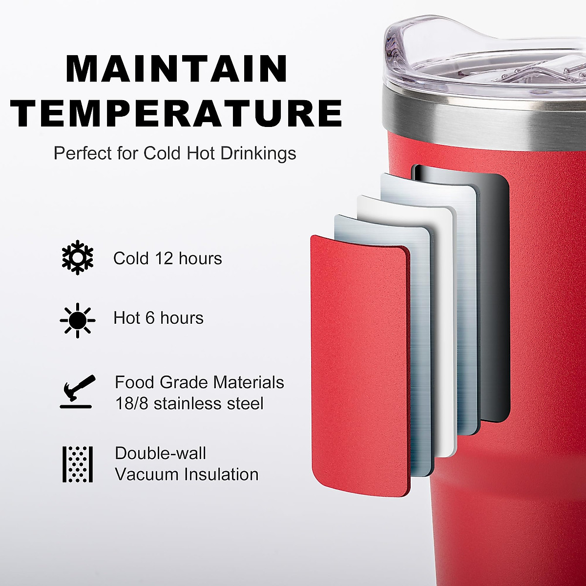 koodee 20 oz Insulated Coffee Mug with Lid and Handle, Stainless Steel Double Wall Vacuum Camping Mug Travel Coffee Tumbler (Canyon Red)