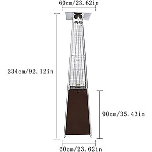 Outdoor Patio space heater 13KW Pyramid Patio Liquefied Gas Heater, Flameout And Overturn Protection Table Top Glass Tube Gas Heater, Perfect For Garden, Under Gazebo Space Heating ( Color : Brown )