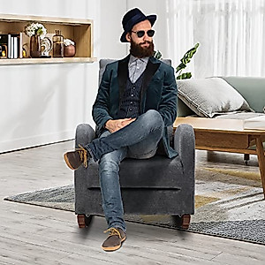 cinkehome Modern Accent Rocking Nursery Chair-Upholstered Rocker Glider Chair for Baby and Kids-Mid Century Tall Back Armchair with Solid Wood Legs-Living Room-Bedroom-Cotton Dark Gray