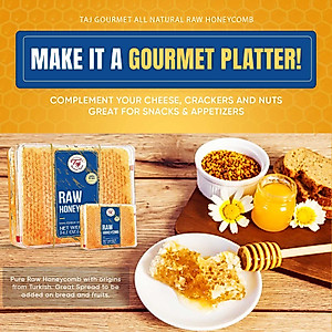 Taj Gourmet All Natural Raw Honeycomb 100% Honey Pure Turkish Raw Honey Comb -100% All Natural Edible Honey Combs Raw Edible - Perfect For Healthy Smoothies Honey With Honeycomb, 200g (7.05oz)