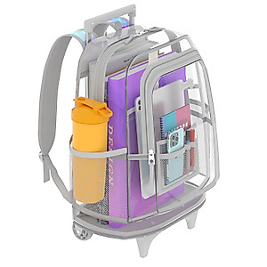 seastig Clear Backpack Rolling Backpack for Kids 18in Double Handle Wheeled Backpack Children Luggage for School, Travel