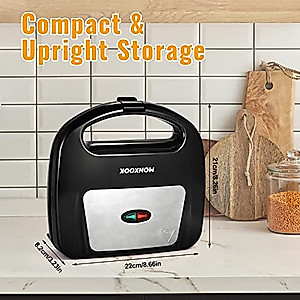 MONXOOK Waffle Maker Belgian, Electric Waffle Maker with Indicator Lights, 2 Slices Square Non-Stick Waffle Irons, Automatic Temperature, Compact Design, Easy to Clean, 750W, Black
