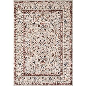 Abani Rugs Vintage 6' x 9' Diamond Medallion Area Rug - Babylon Collection Beige & Red Traditional Style Turkish Accent Rug