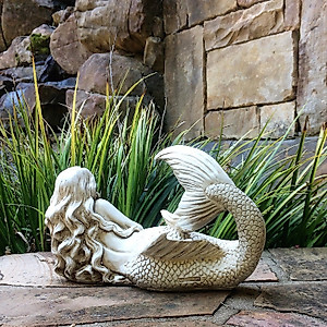 Life's A Beach 97035 Mermaid On Her Side with Table Top Base Antique White Finish Beach and Pool Figurine Statue