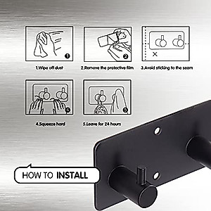 Black Adhesive Towel Hooks for Bathrooms Wall Mount no drill Shower heavy duty Wall Hook self adhesive towel rack Stick On Wall Coats Hooks Stainless Steel Adhesive hanger for Kitchen,Door,Key,4 Hooks