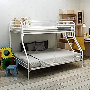 DNYN Twin Over Full Bunk Bed for Kids Bedroom,Heavy Duty Metal Bedframe with Enhanced Upper-Level Guardrail,No Box Spring Required, White