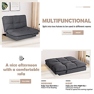 Hcore Convertible Futon Bed,Gray Memory Foam Loveseat Small Euro Lounger Sofa for Compact Living Spaces,Apartment,Dorm,Studio,Guest Room,Home Office/Cushion, Fabric, French Grey