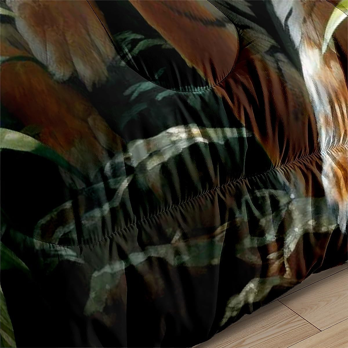 Ydtwnyq Tiger Bedding Set King, Dark Green Comforter Set, Tropical Plants Wildlife Animal Tiger Comforter Set Quilt Cover with 2 Pillowcases for Kids Teens Adults