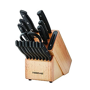 Farberware Edgekeeper Triple Rivet Block Set with Built in Knife Sharpener, 16-Piece, Black
