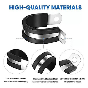 PEROMI 90PCS Cable Clamps Assortment Kit in 9 sizes 1/4" 3/8" 5/16" 1/2" 5/8" 7/10" 3/4" 7/8" 1", 304 Stainless Steel Rubber Cushioned Insulated Clamp, Loop Clamps, Pipe Clamps