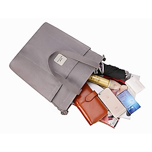 Iswee Canvas Tote Bag with Zipper Multi Pockets Tote Purse for Women Fashion Crossbody Tote Shoulder Bag Handbag Everyday Bag(Grey)