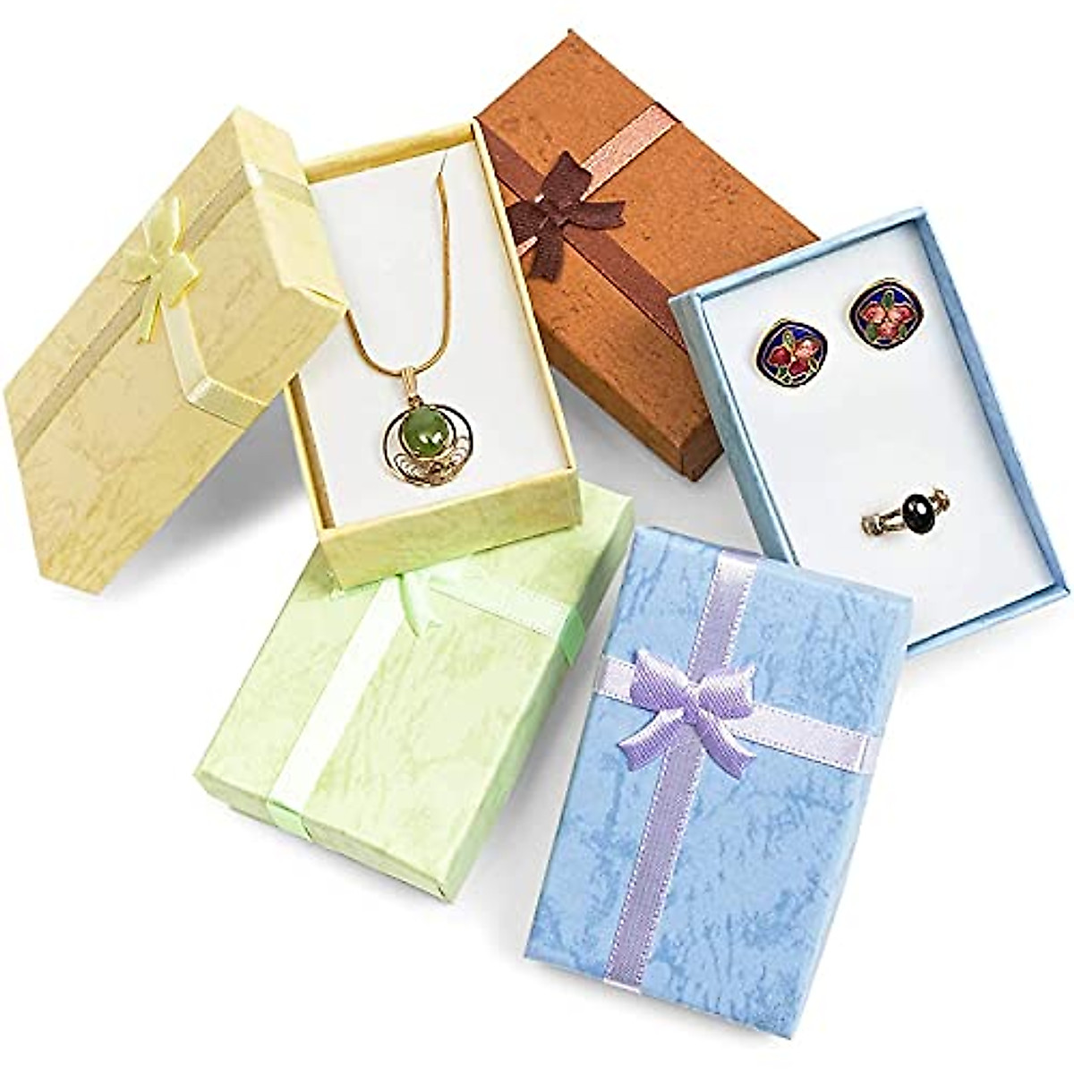 Jewelry Gift Box Set with Lids and Ribbon Bows (2 x 3 x 1 In, 4 Colors, 12 Pack)
