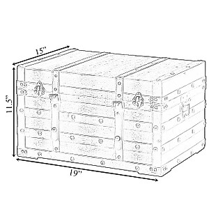 Vintiquewise Wooden Brown Storage Trunk with Faux Leather Straps and Handles, Large