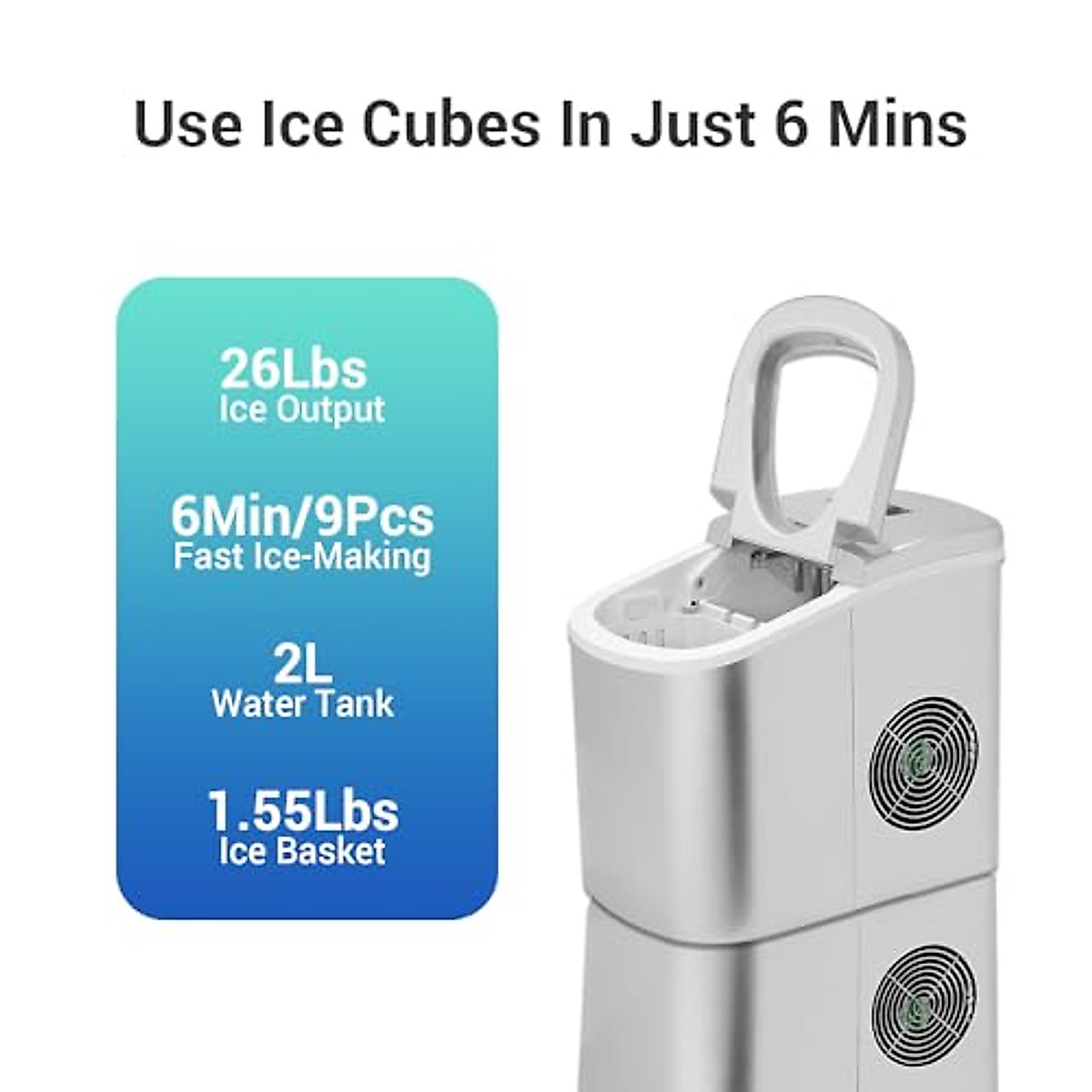 Countertop Ice Maker, Chewable Pebble Portable Ice Maker Machine, 9 Cubes Ready in 6 Mins, 26lbs/24H, Self-Cleaning Ice Machine with Ice Scoop and Basket, for Home Kitchen Office Bar Party