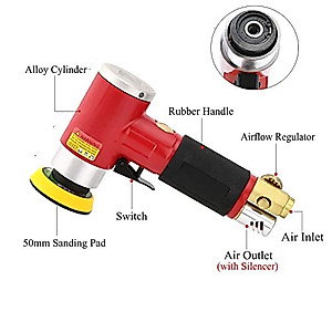 2 3-inch Mini Orbital Sander da sander Air Dual Action Sander Air Polisher Super Smooth and Swirl Freely for Auto Body Work (RED)