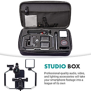 Movo iVlog4 Smartphone Video Bundle with Wireless Microphone System, Mini Tripod, LED Camera Light, Wide-Angle Lens - Cage and Cell Phone Tripod Stand - Lavalier Microphone for iPhone and Android