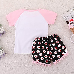 Toddler Baby Girl Summer Outfits Baseball Sister Print T-Shirts Tops + Tassel Shorts Two Piece Clothes Set