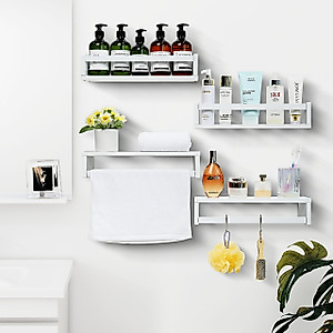 Ollieroo Set of 4 Floating Book Shelves for Wall, Nursery Book Shelf for Kids Room, Bamboo Wood Hanging Bookshelf for Baby Teen Boys Girls, Wall Mounted Shelves for Bedroom Bathroom Decor(White)