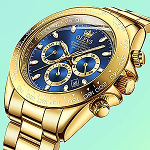 OLEVS Men's Gold Automatic Mechanical Self Winding Waterproof Luminous Calendar Multifunctional Stainless Steel Casual Business Luxury Dress Watch