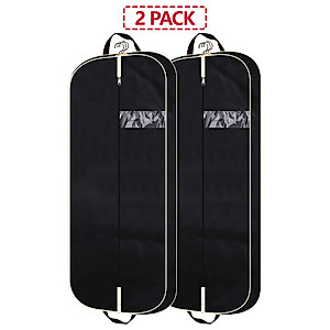 2 Pack 54" Gusseted Garment Bags with Extra Large Pockets for Travel, Breathable Foldable Suit Covers Mens Womens Hanging Bag for Clothes Shirts Dresses Coats, Black